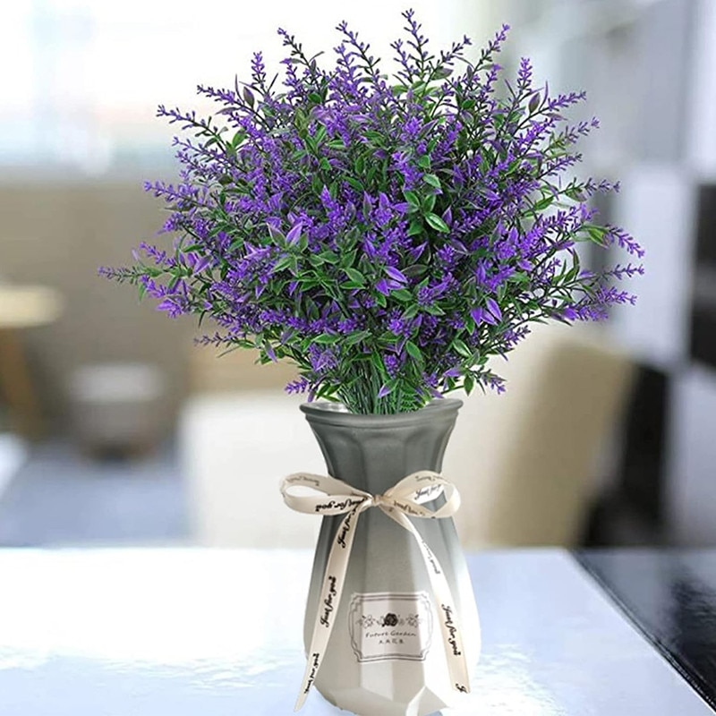 Set 6 flori artificiale, Plastic, Mov/Verde - eMAG.ro