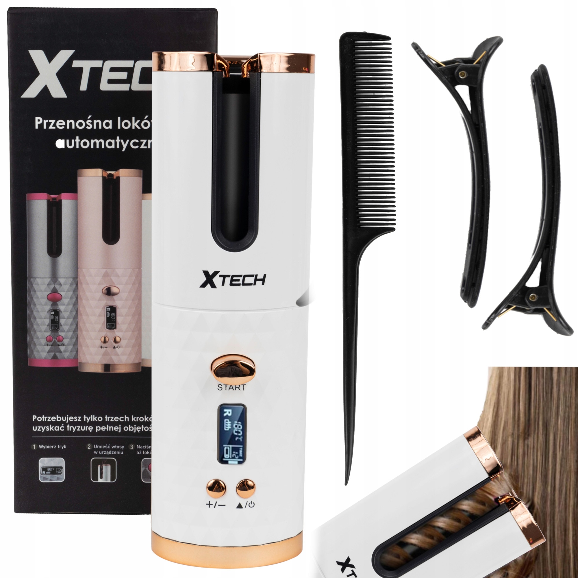 Ondulator par, Xtech, Automatic, Ceramica, 200 grade, Alb/Auriu - eMAG.ro