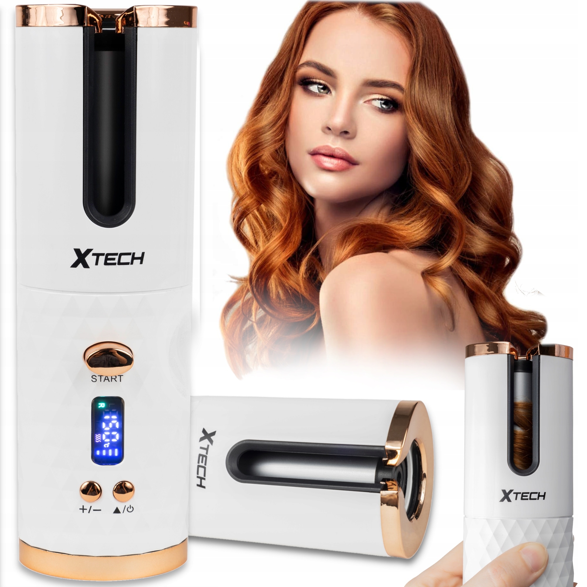 Ondulator par, Xtech, Automatic, Ceramica, 200 grade, Alb/Auriu - eMAG.ro