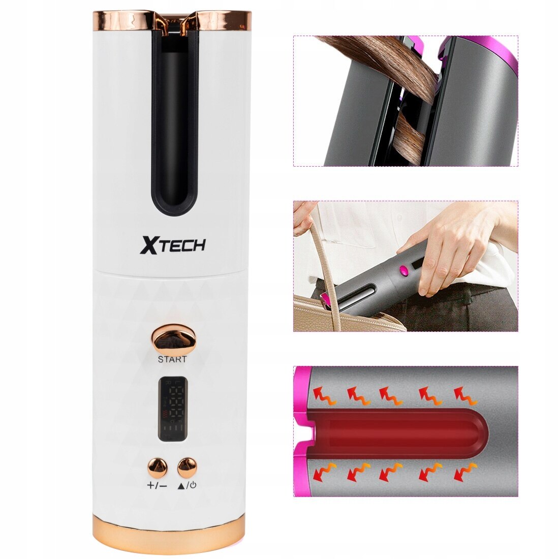 Маша за коса, Xtech, Автоматична, Керамична, 200 градуса, Бяла/Златна - eMAG.bg