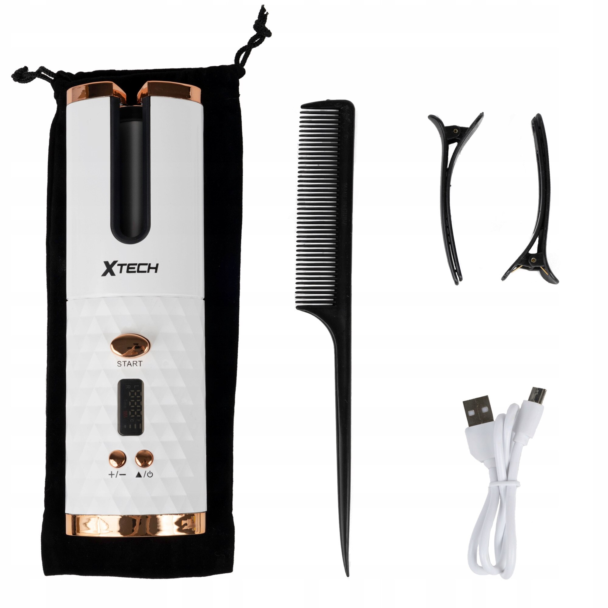 Ondulator par, Xtech, Automatic, Ceramica, 200 grade, Alb/Auriu - eMAG.ro