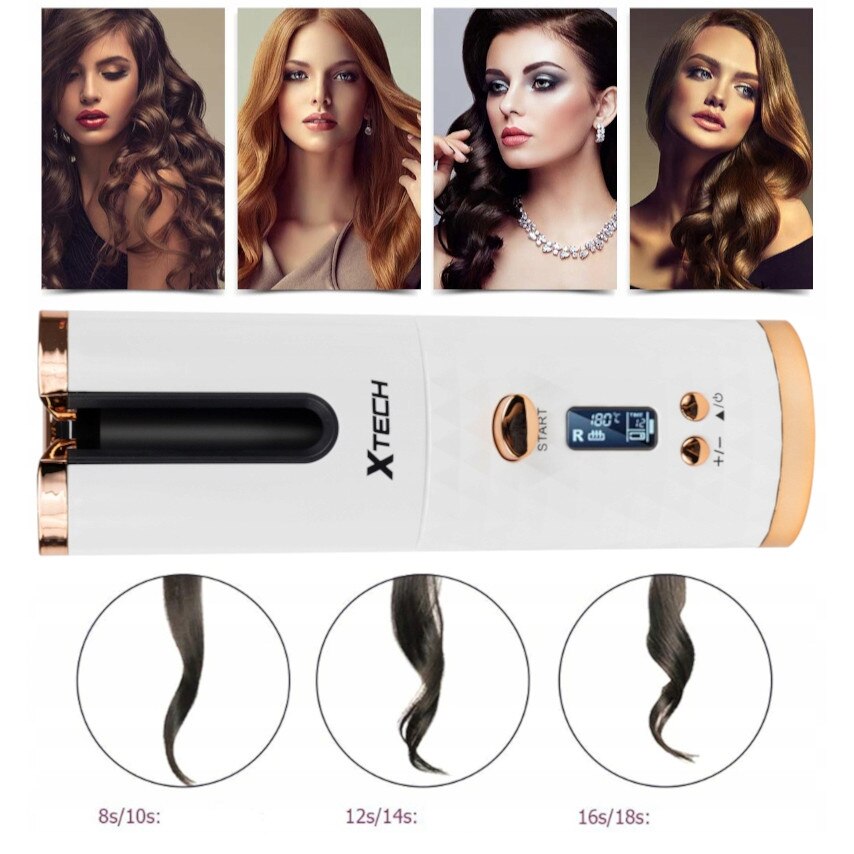 Ondulator par, Xtech, Automatic, Ceramica, 200 grade, Alb/Auriu - eMAG.ro