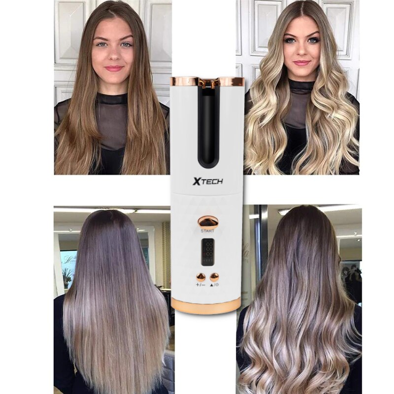 Ondulator par, Xtech, Automatic, Ceramica, 200 grade, Alb/Auriu - eMAG.ro