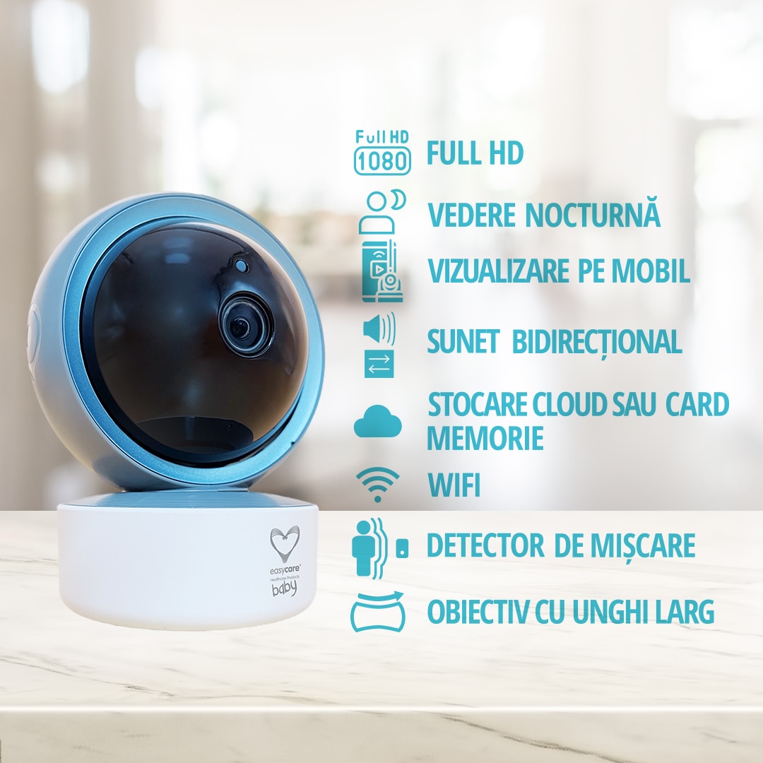Camera video WiFi Smart pentru supraveghere bebelus Easycare Baby - eMAG.ro