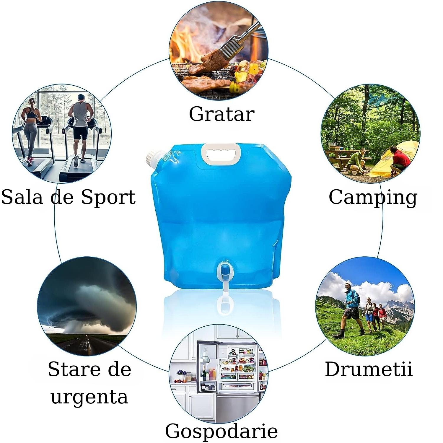 Set 4 x Recipient de apa pliabil 10l, fara BPA, cu Robinet pentru ...
