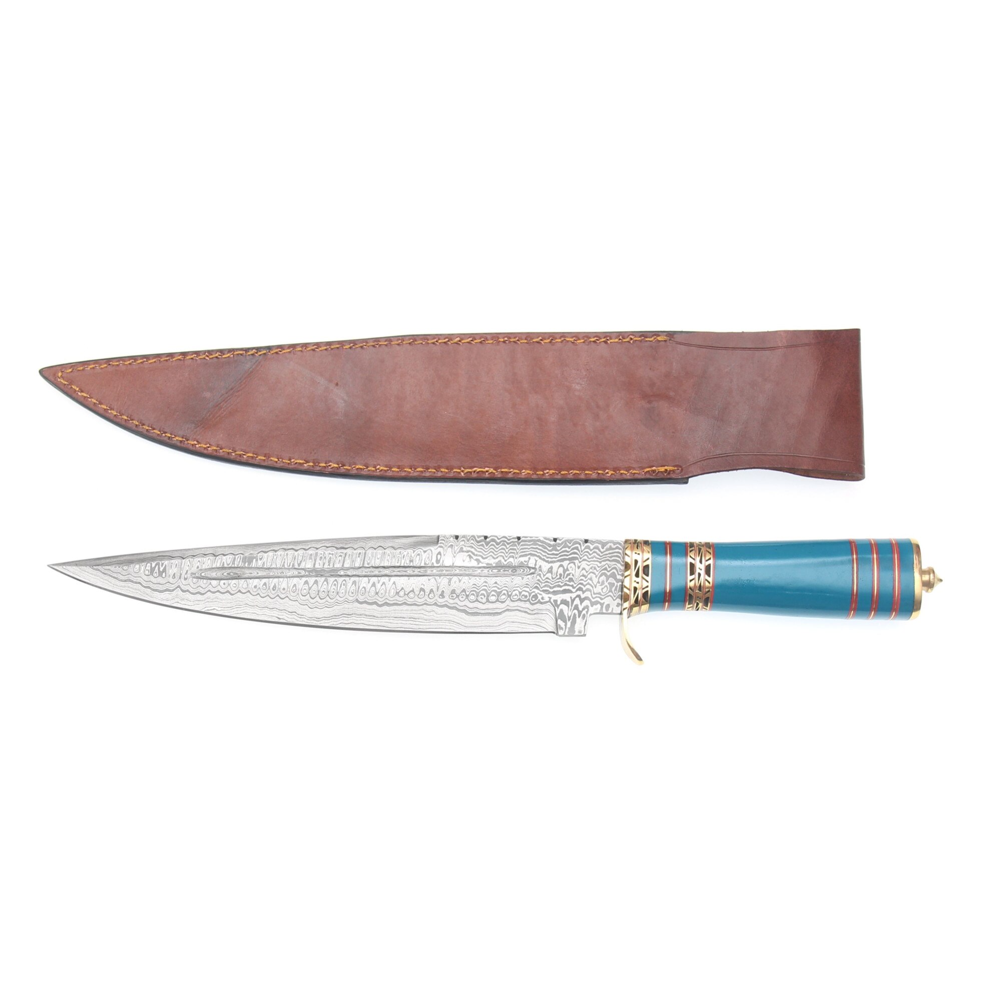Cutit cu Lama Damasc 256 straturi, Teaca, Full Tang, Lama 25.8cm ...