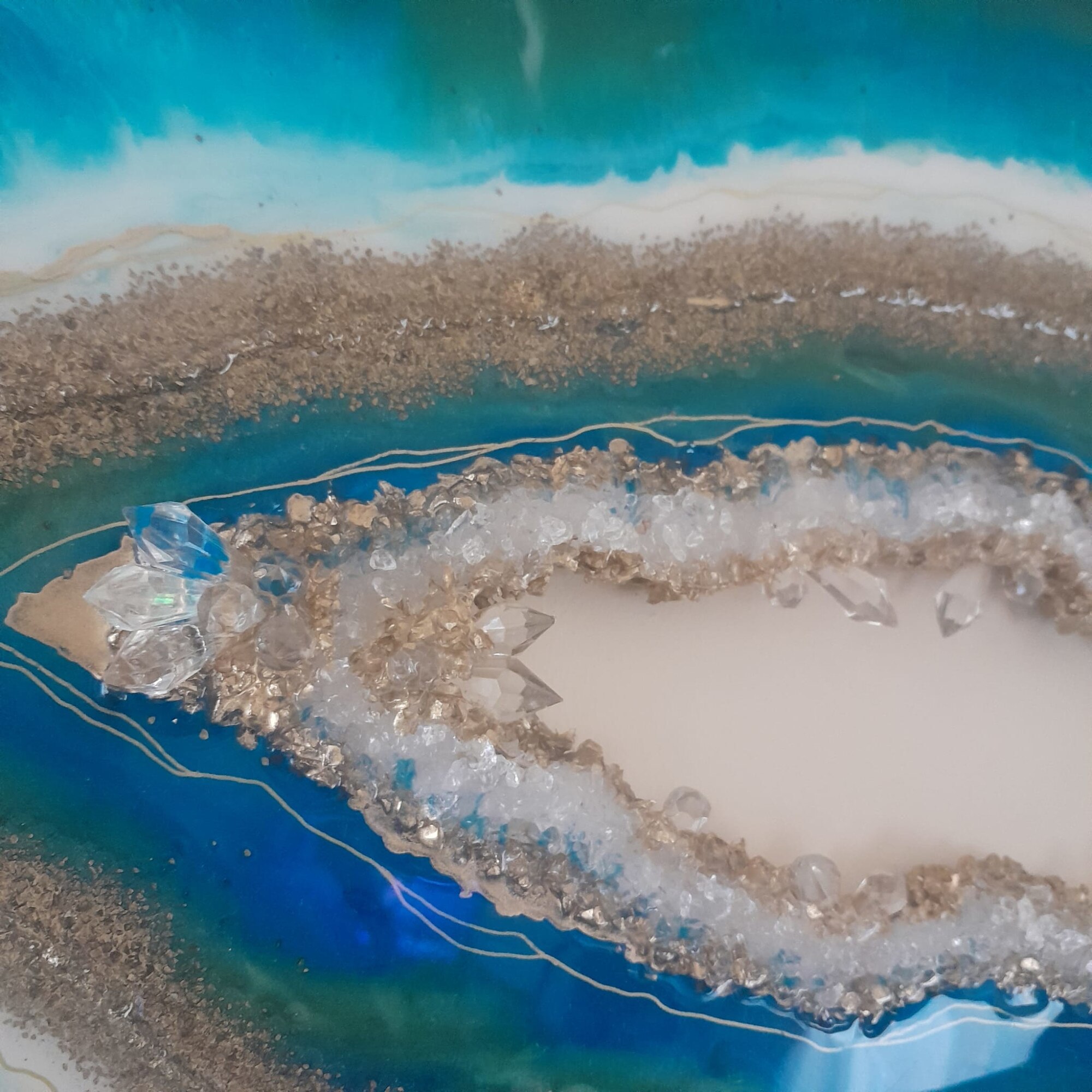 Tablou geoda, din rasina epoxidica, Blue Laguna, 100x55 cm - eMAG.ro