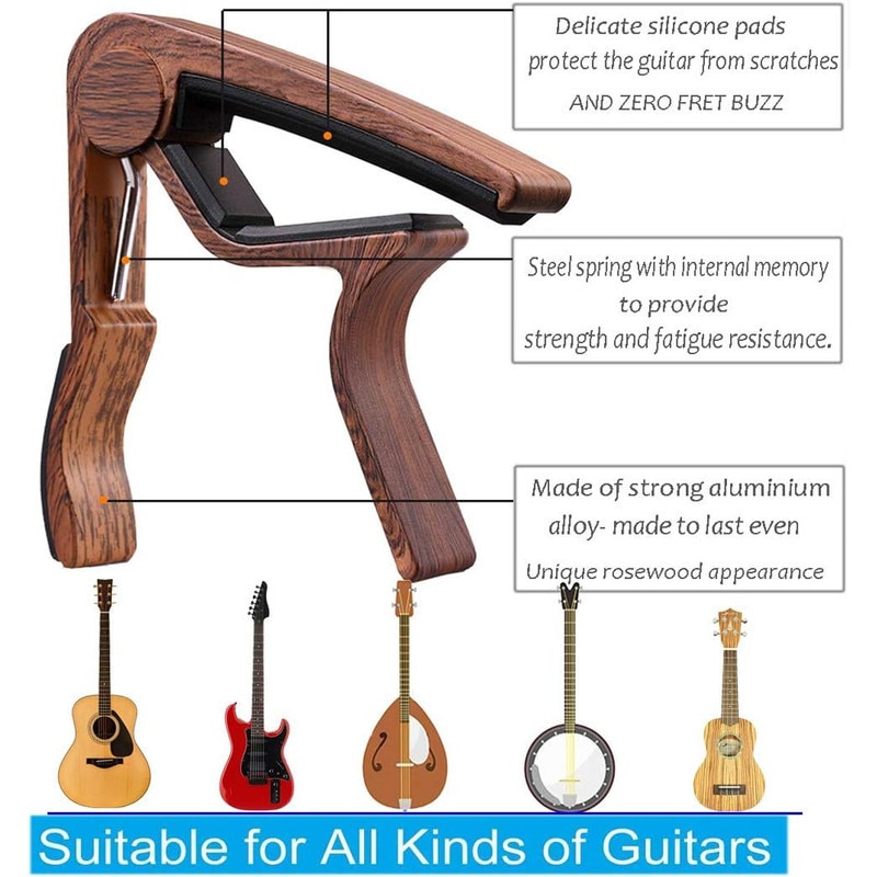 Set 6 Accesorii pentru chitara, JENUOS®, 5*pene chitar, 1*Capodastru ...