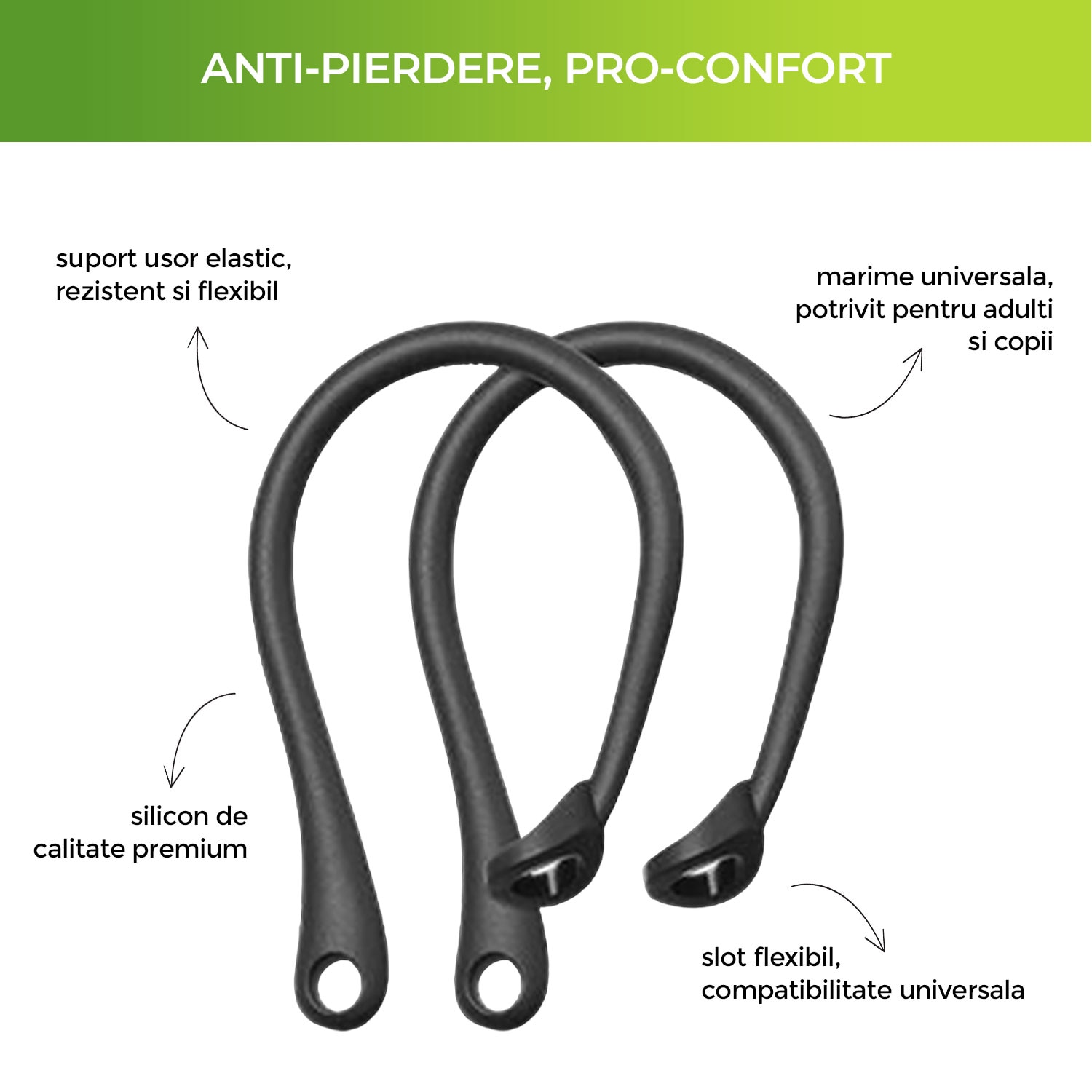 Suport silicon anti pierdere pentru casti, zioda smart essentials®, cu ...