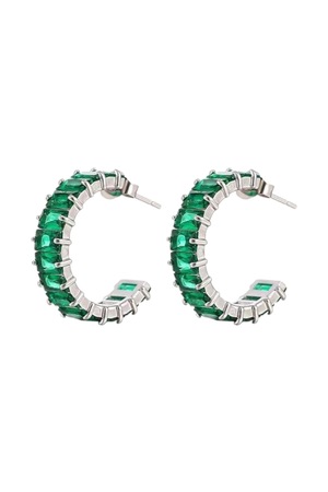 Cercei argint rotunzi, tip tennis, cu pietre verde smarald, Efyra - eMAG.ro