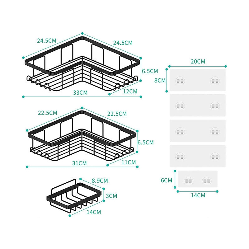 Raft dus, inox, pentru bucatarie, baie, set 3 rafturi dus, negru - eMAG.ro