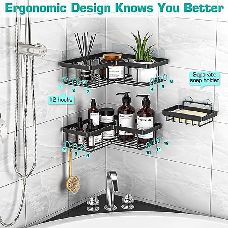 Raft dus, inox, pentru bucatarie, baie, set 3 rafturi dus, negru - eMAG.ro