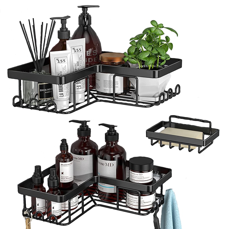 Raft dus, inox, pentru bucatarie, baie, set 3 rafturi dus, negru - eMAG.ro