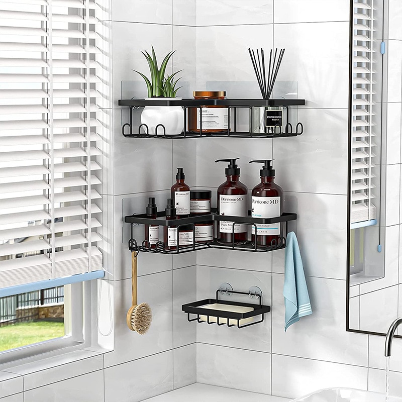 Raft dus, inox, pentru bucatarie, baie, set 3 rafturi dus, negru - eMAG.ro