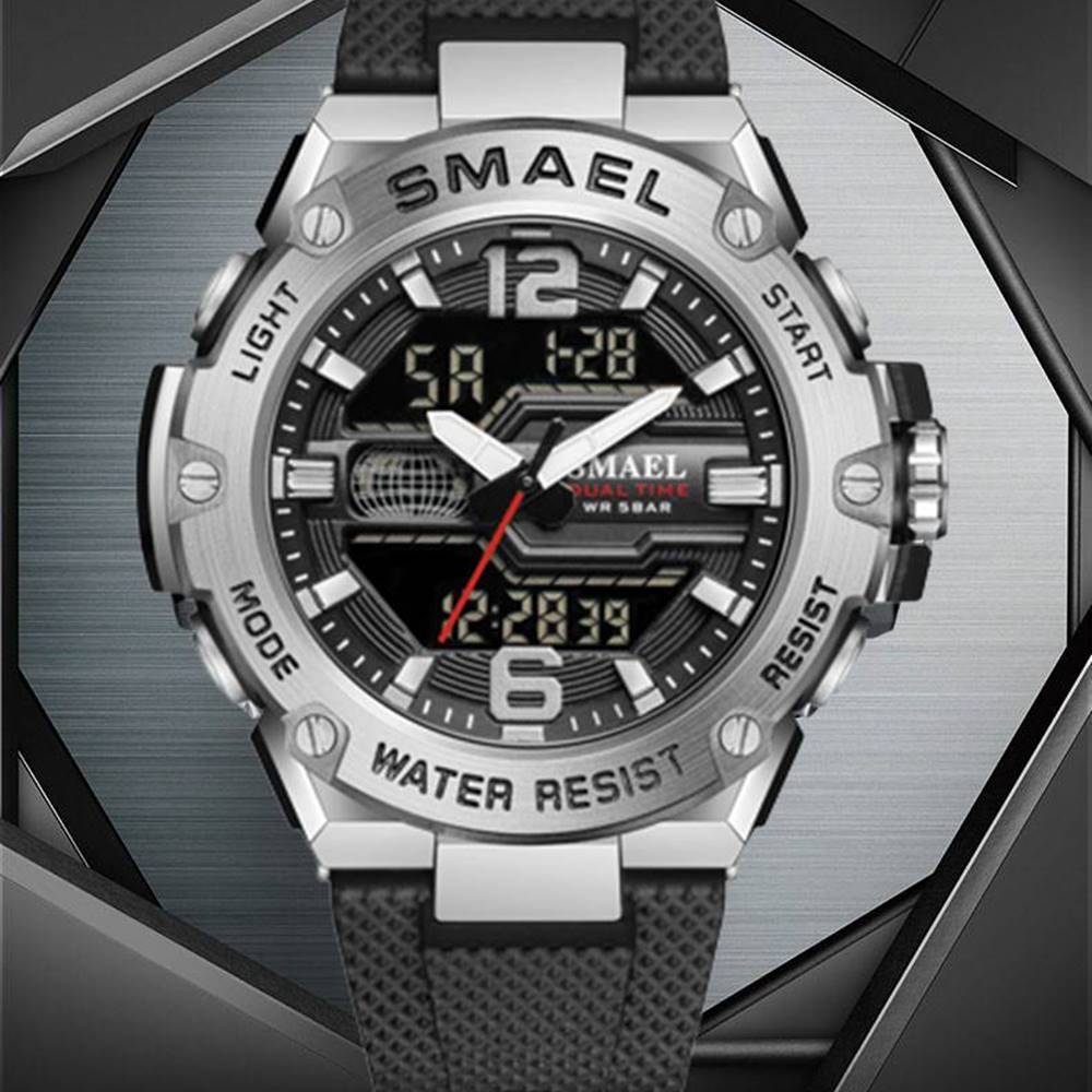 Ceas barbatesc Casual Grid, Dual Time, Afisaj Digital Analog ...