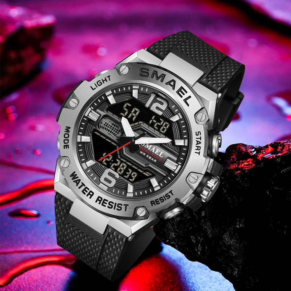 Ceas barbatesc Casual Grid, Dual Time, Afisaj Digital Analog ...