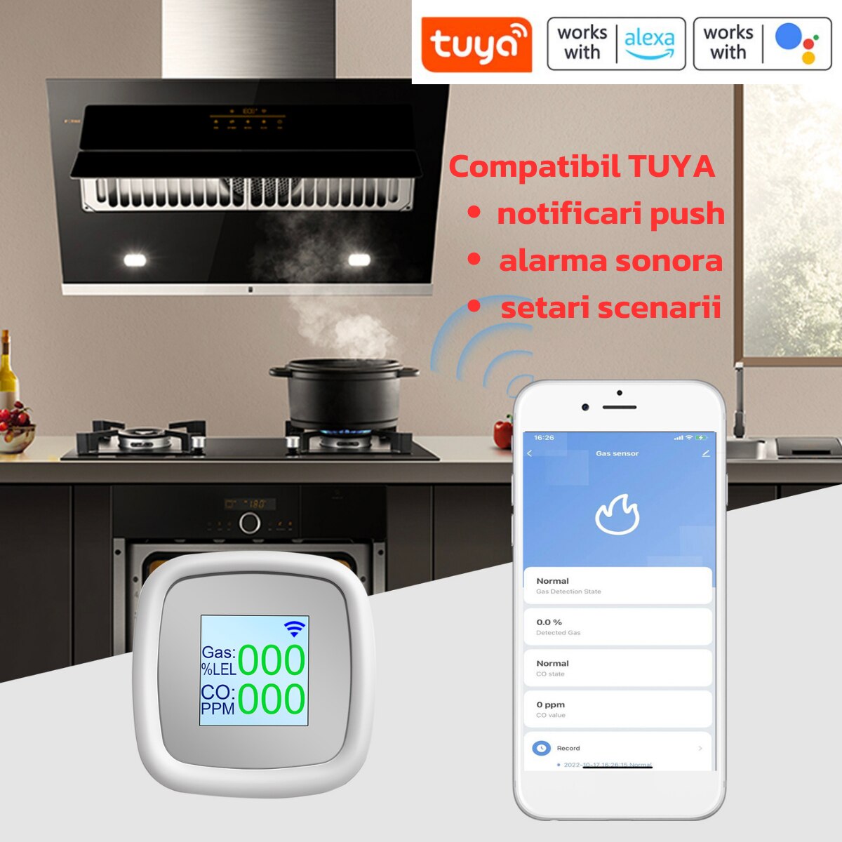 Wifi детектор за теч на газ съвместим с Tuya и Smartlife 1 4 Tft Lcd