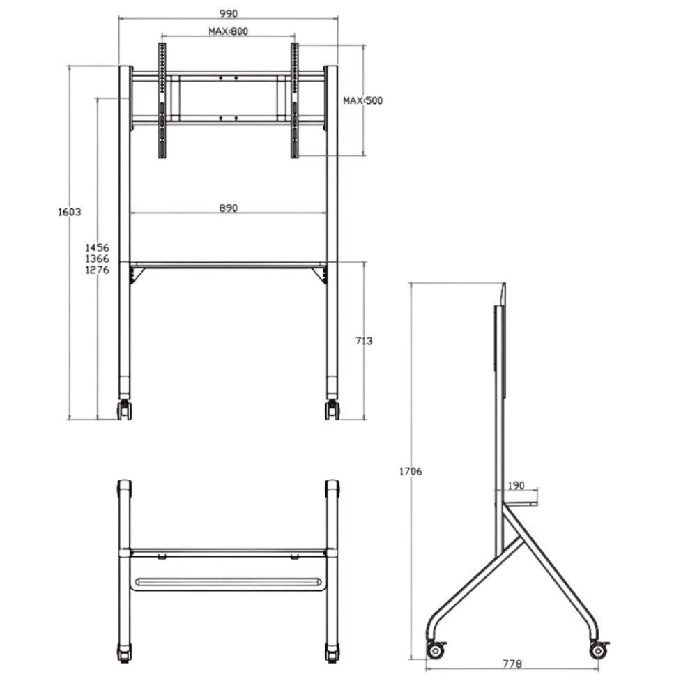 Stand TV, universal, reglabil inaltime, raft inclus, 55 - 86 inch ...