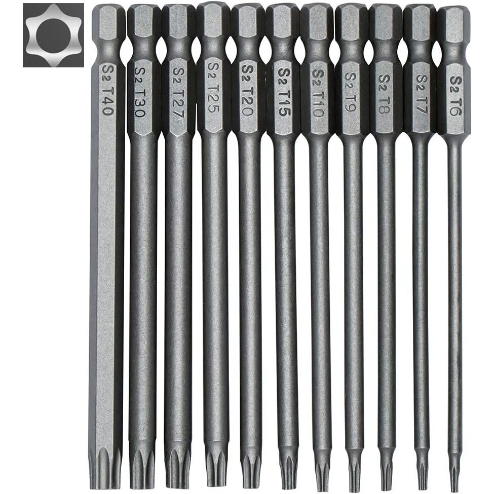Set 11 biti Torx lungi pentru surubelnite, Sunmostar, Tija hexagonala ...