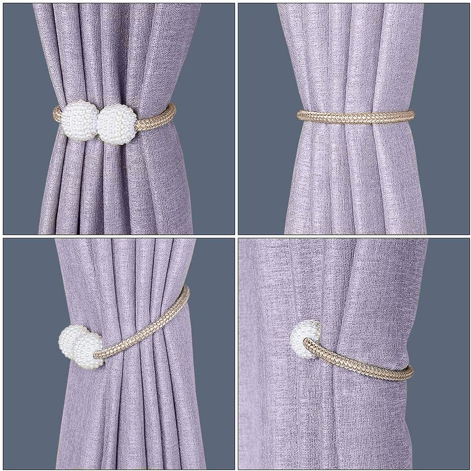 Set 6 cleme magnetice pentru perdele, Poliester, 40cm, Alb/Bej - eMAG.ro