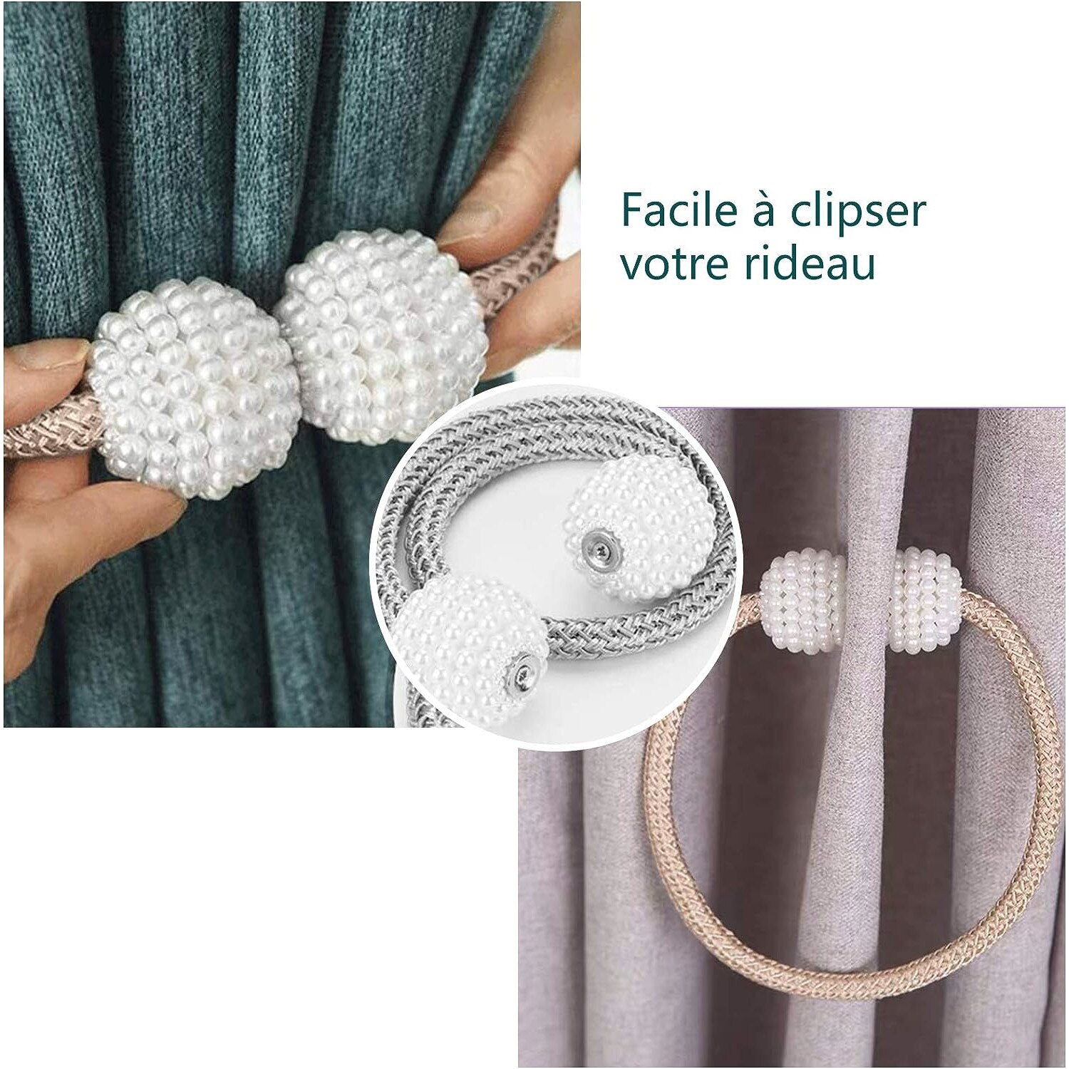 Set 6 cleme magnetice pentru perdele, Poliester, 40cm, Alb/Bej - eMAG.ro