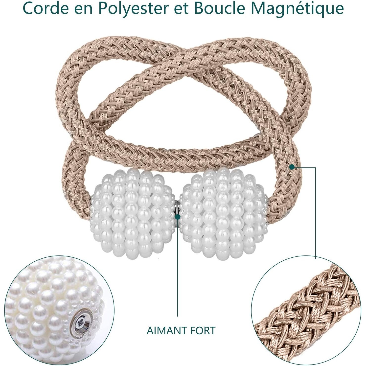 Set 6 cleme magnetice pentru perdele, Poliester, 40cm, Alb/Bej - eMAG.ro