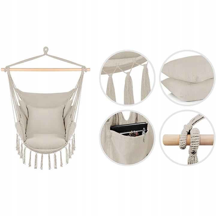 Scaun hamac, Evena, Bumbac, Cu 2 perne, Bej - eMAG.ro