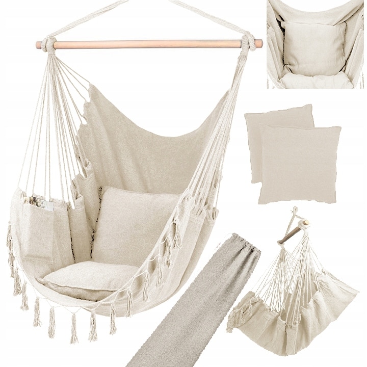 Scaun hamac, Evena, Bumbac, Cu 2 perne, Bej - eMAG.ro
