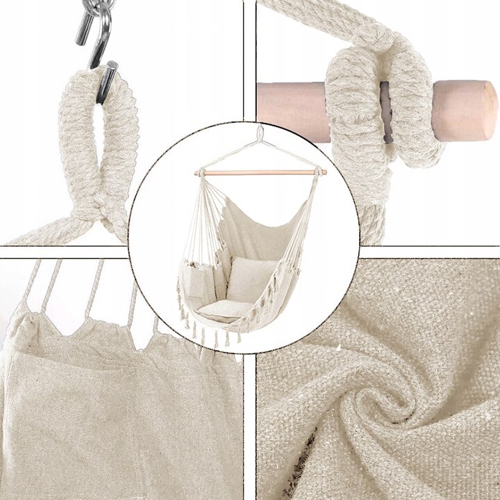 Scaun hamac, Evena, Bumbac, Cu 2 perne, Bej - eMAG.ro