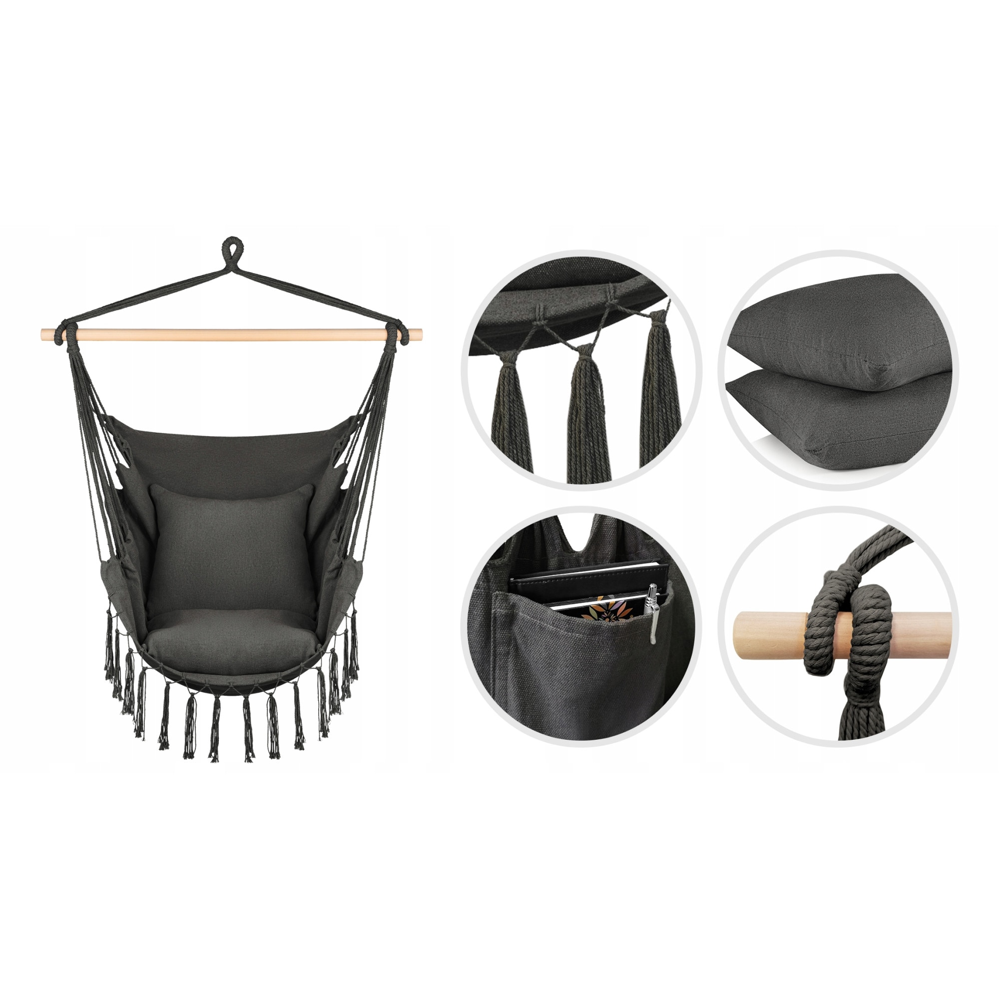 Scaun hamac, Evena, Bumbac, Cu 2 perne, Gri - eMAG.ro