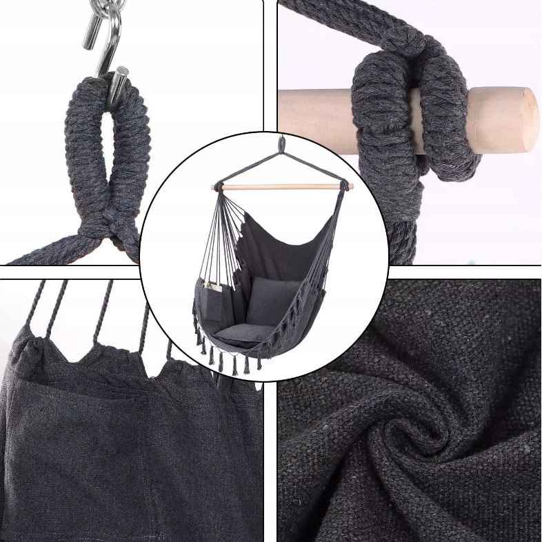 Scaun hamac, Evena, Bumbac, Cu 2 perne, Gri - eMAG.ro