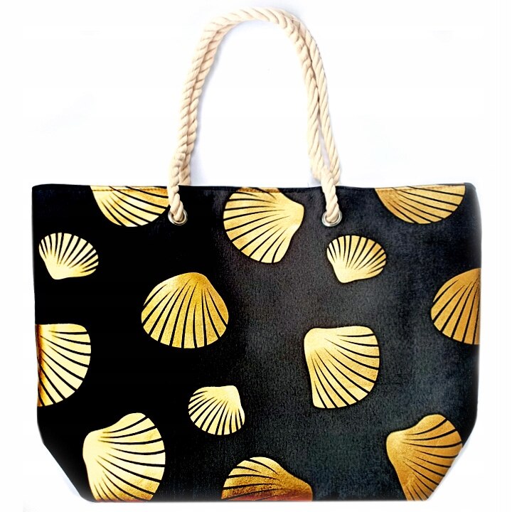Плажна чанта, Evena, Памук, С цип, Черна/Златна - eMAG.bg
