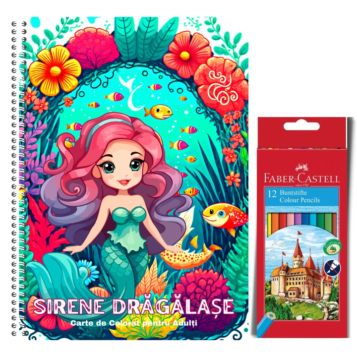 Carte de colorat antistres pentru adulti, Sirene Dragalase si Set 12 ...