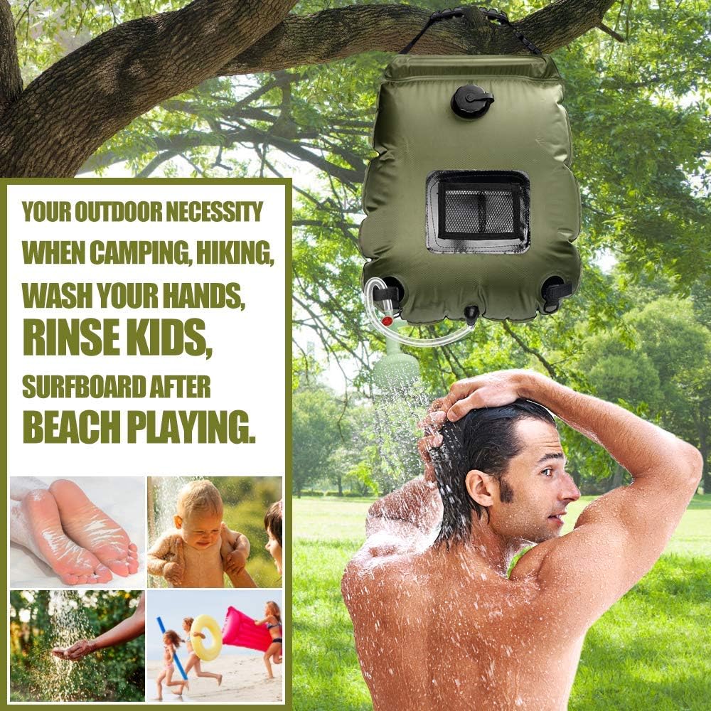 Dus portabil cu incalzire solara, PVC, Verde/Negru, 20l - eMAG.ro