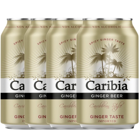 Pachet 4 bucati bere blonda, fara alcool, Caribia Ginger, 0% alc., 0 ...