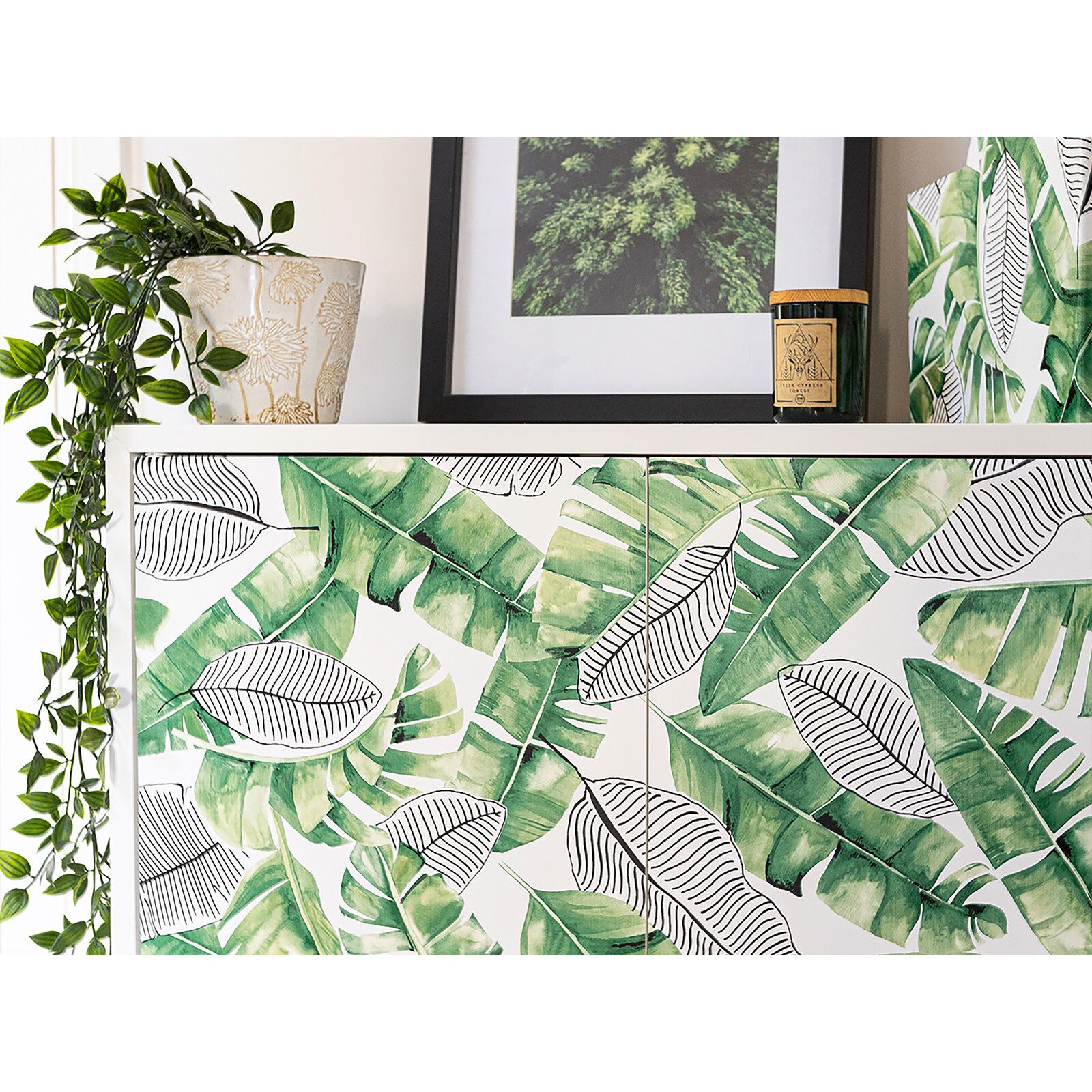 Tapet auto-adeziva pentru usa frunze exotice, DecoMeister®, 45 x 25 cm ...