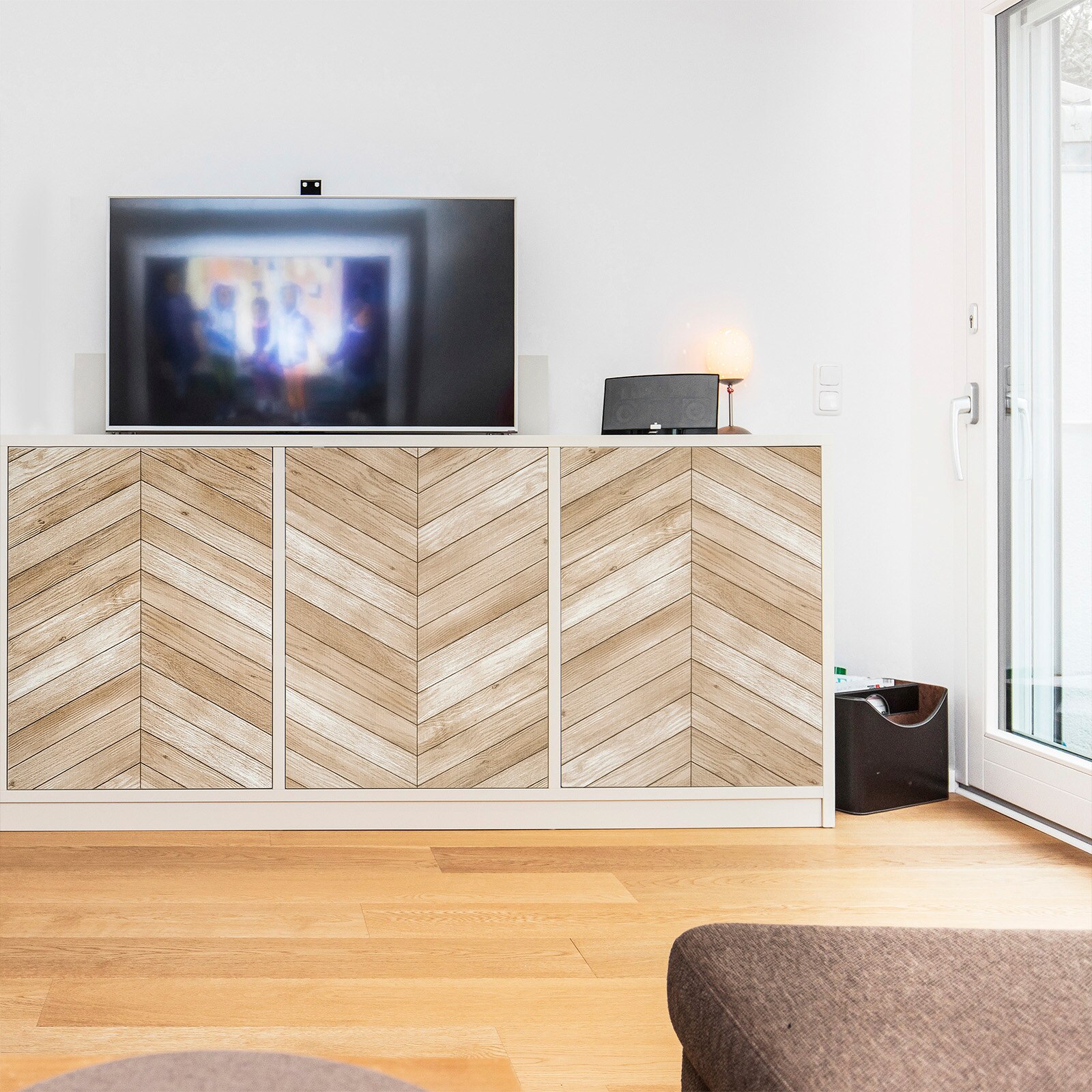 Tapet auto-adeziva pentru usa bej herringbone, DecoMeister®, 67 x 25 cm ...