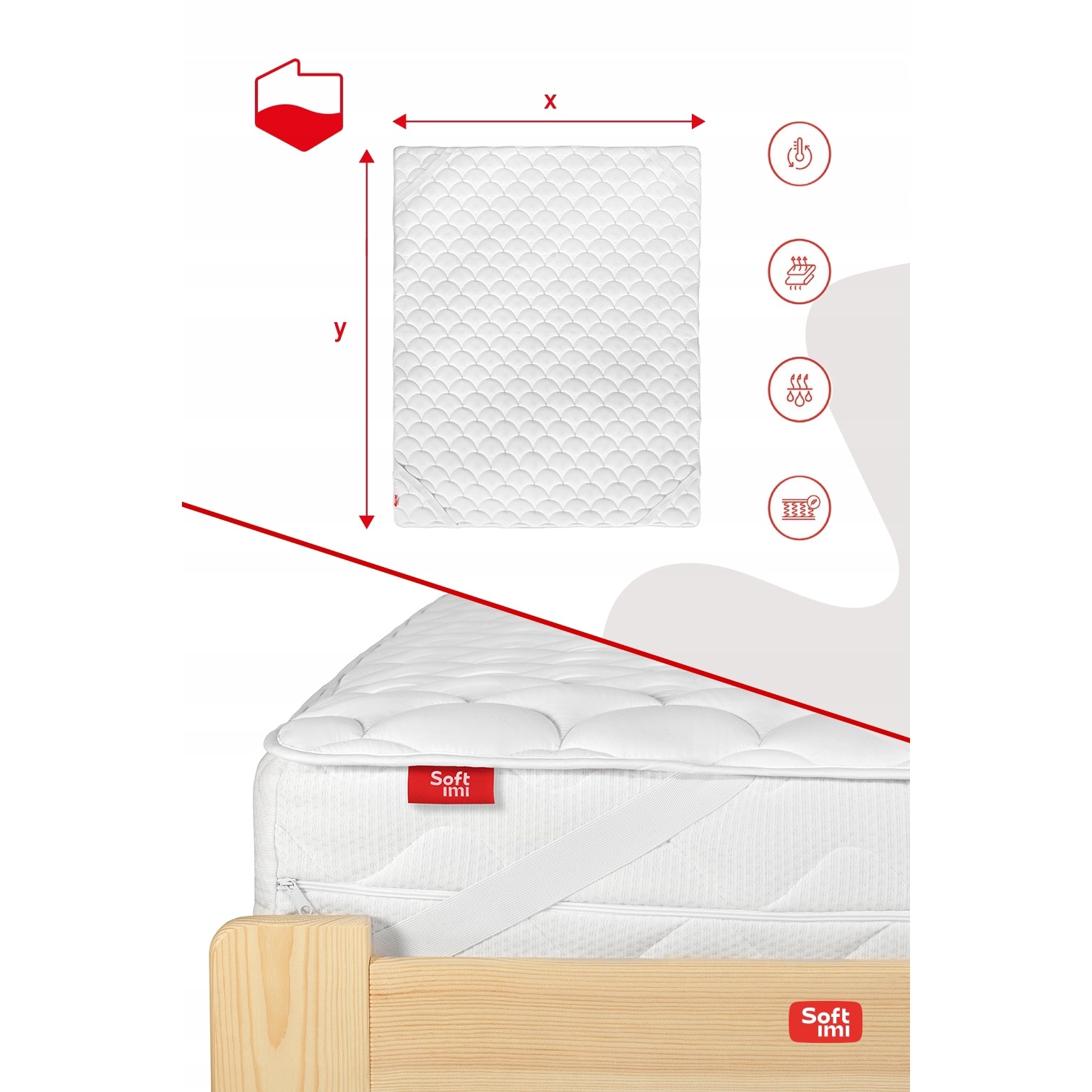 Topper saltea antialergic 100x200 cm alb, Softimi, husa detasabila ...