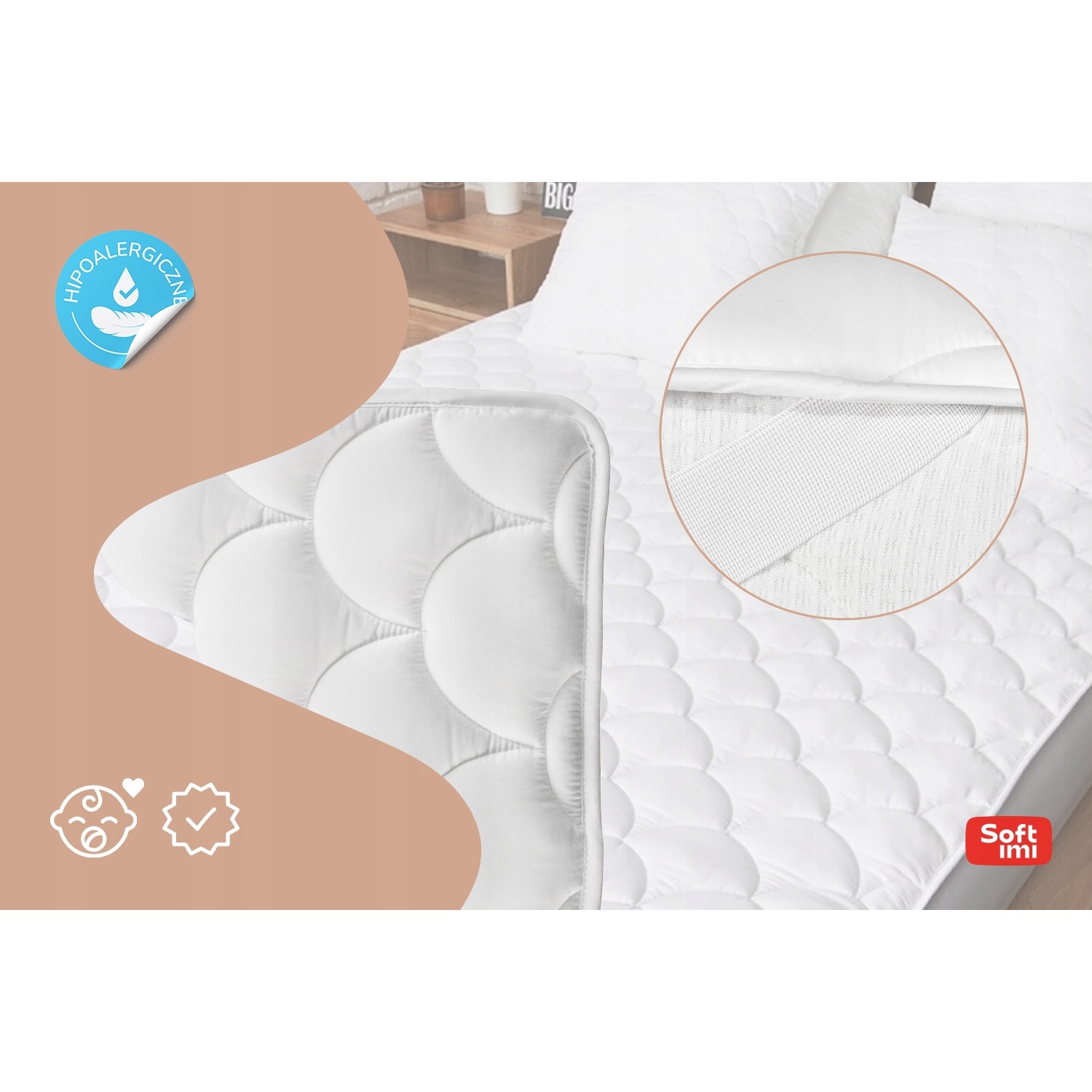 Topper saltea antialergic 100x200 cm alb, Softimi, husa detasabila ...
