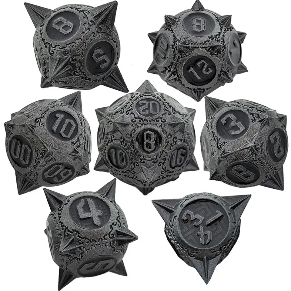 Set 7 zaruri, Flail RPG Dice, Metal, Argintiu - eMAG.ro