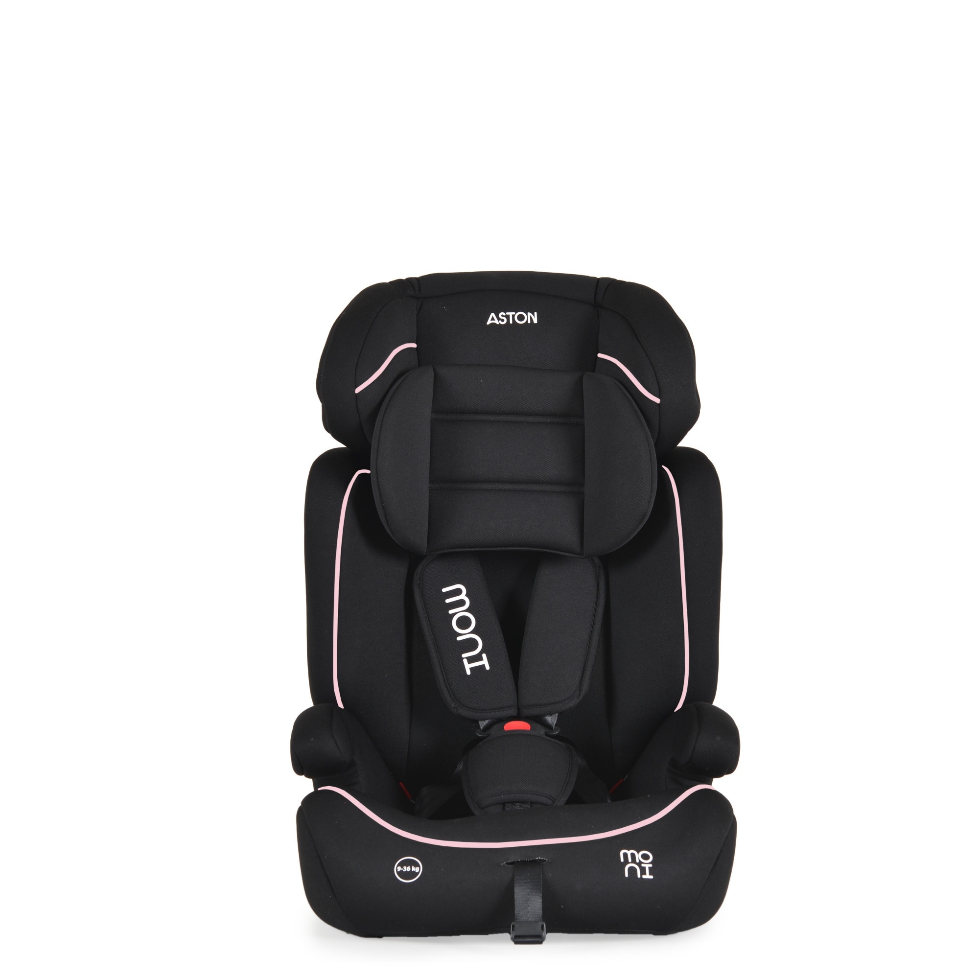 Scaun auto si inaltator Moni Aston, omologat R44/04, 9-36 kg, Negru/Roz ...