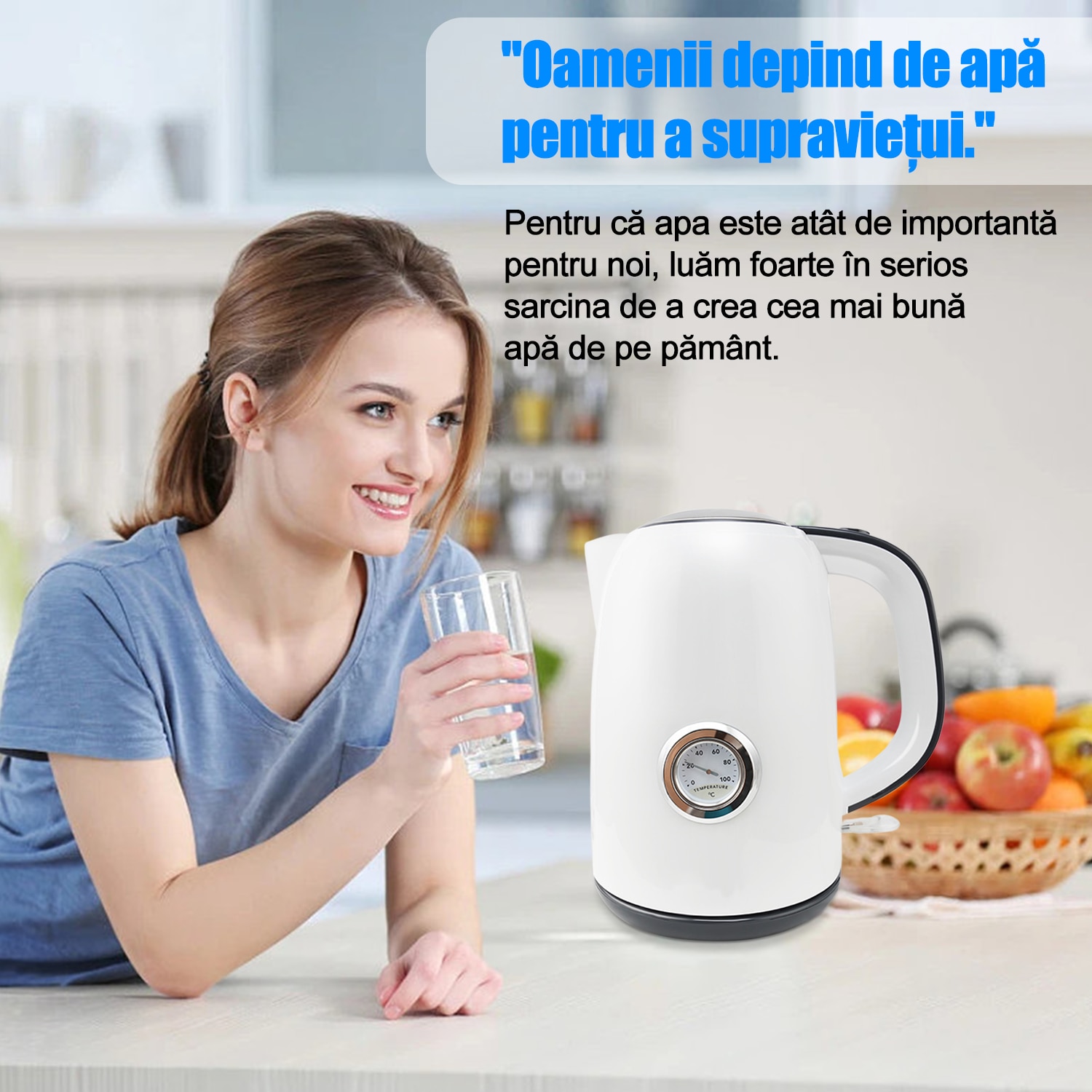 Fierbator Electric, SDLOGAL, cu Termometru, 1.7L, 2200W, indicator ...