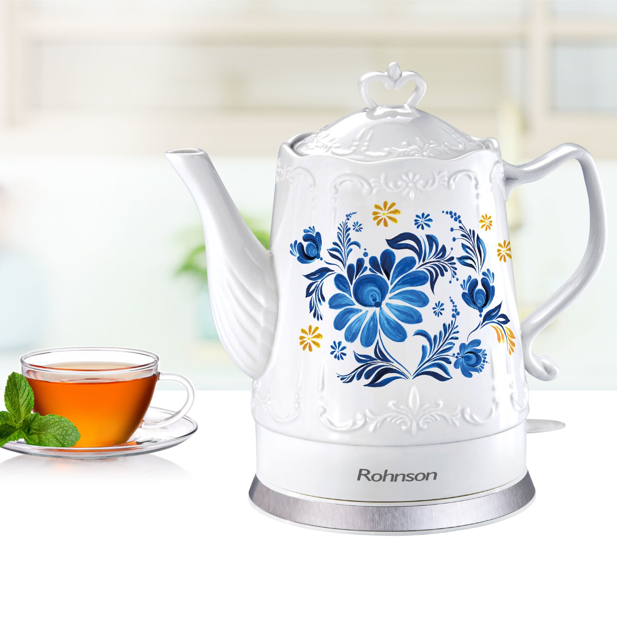 Fierbator ceramic Rohnson R7806,1200 W, 1.5 l, fara fir, baza rotativa ...