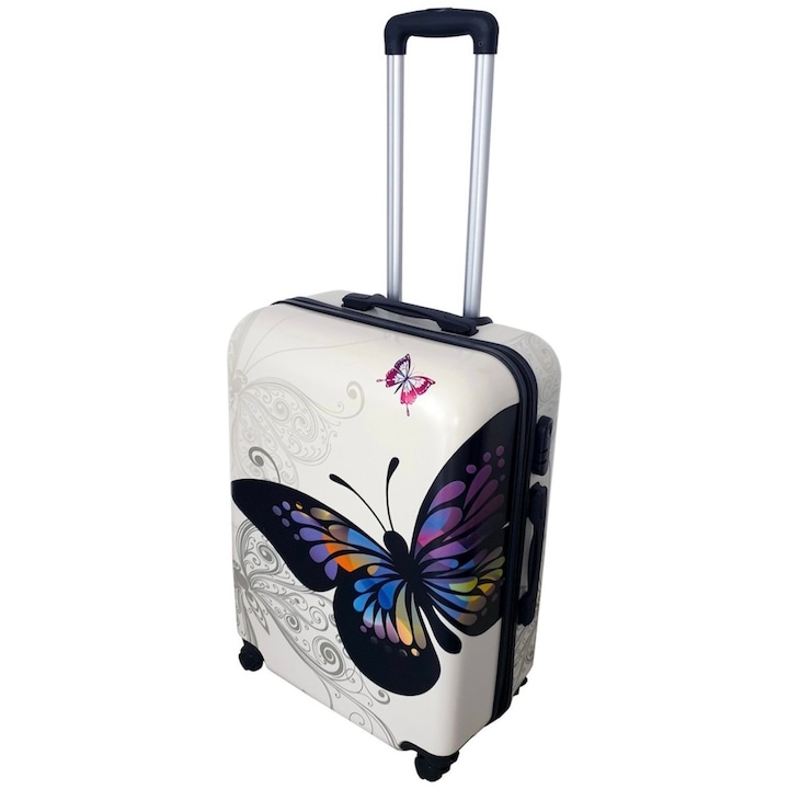 Valiza troler cabina Wizz Air policarbonat Ormi model fluture, 55X37X22 ...