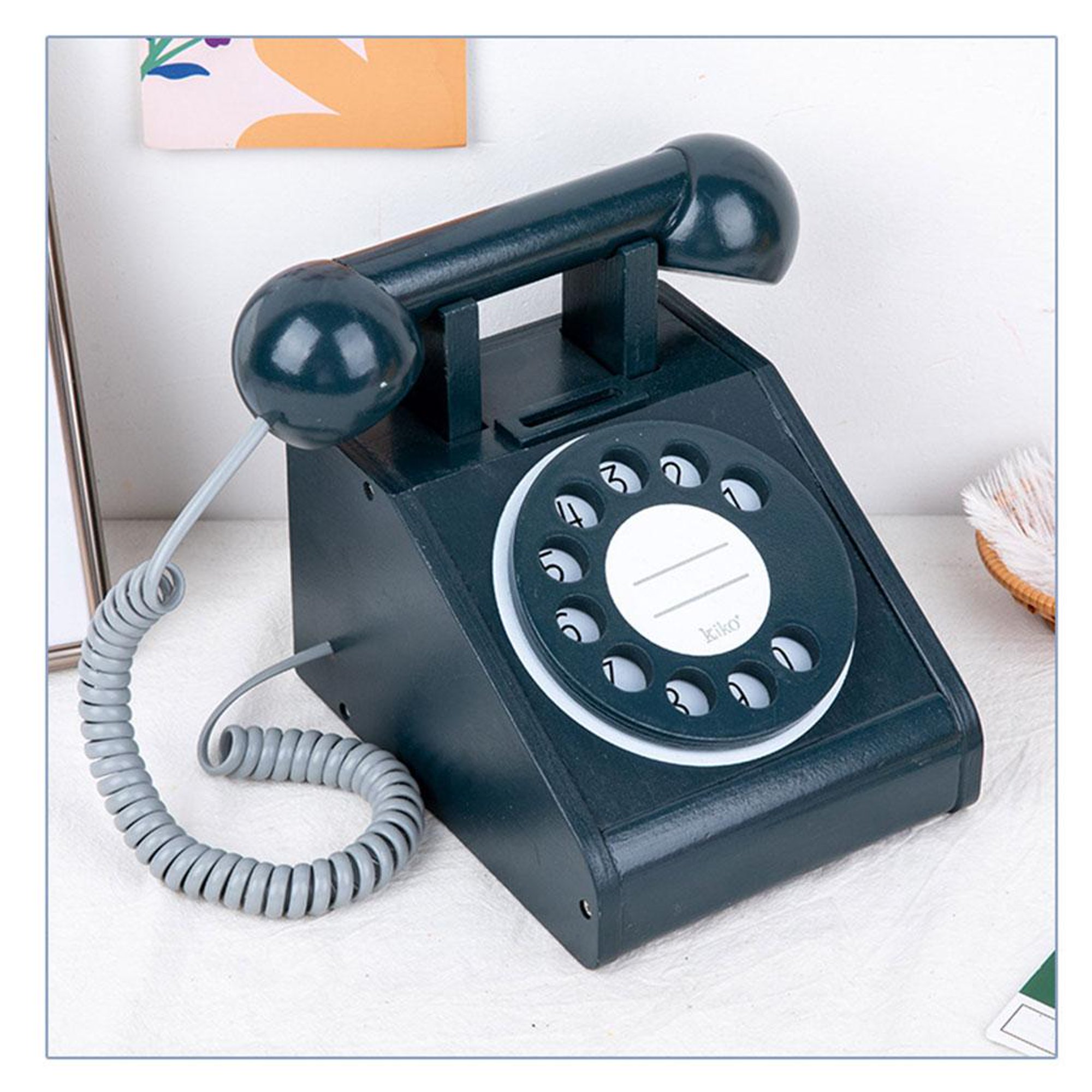 Telefon din lemn model retro, negru, 17 cm L x 20 cm l x 16 cm H - eMAG.ro