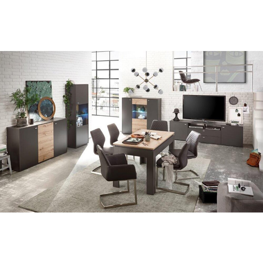 Vitrina Cleveland 1 Usa, Gri Si Stejar Artisan, 60 x 182 x 38 Cm - eMAG.ro