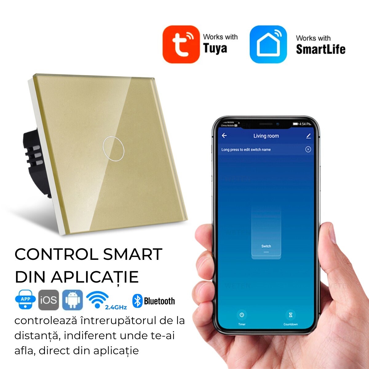 Intrerupator smart cu touch, Wi-Fi, Bluetooth, Control vocal, Smart ...