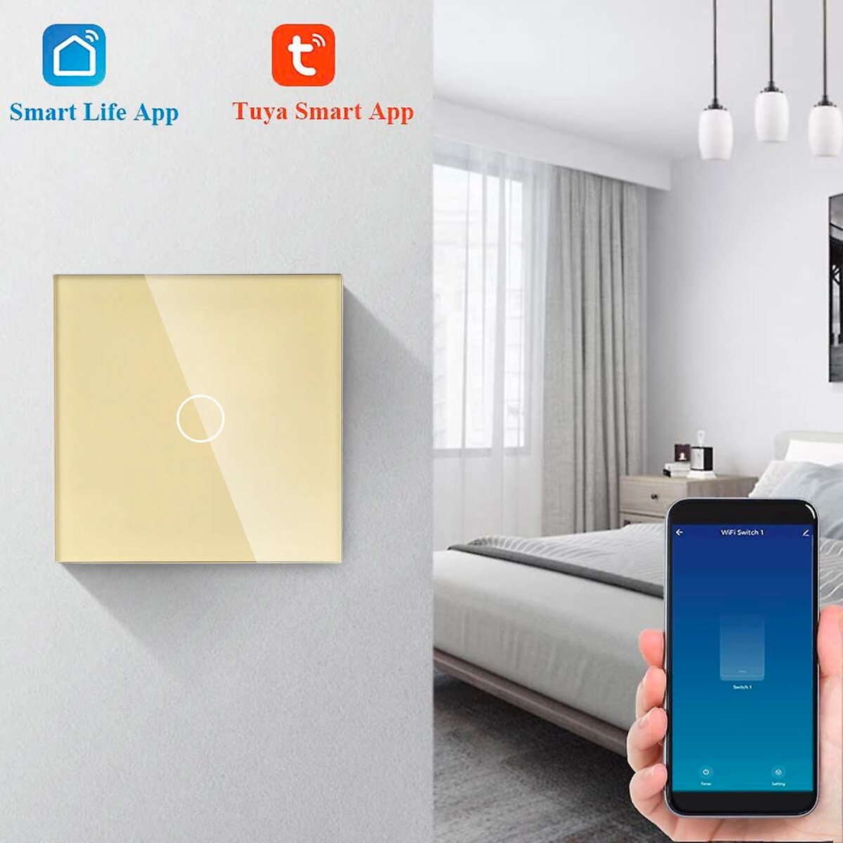 Set 2 Intrerupatoare smart cu touch, Wi-Fi, Bluetooth, Control vocal ...