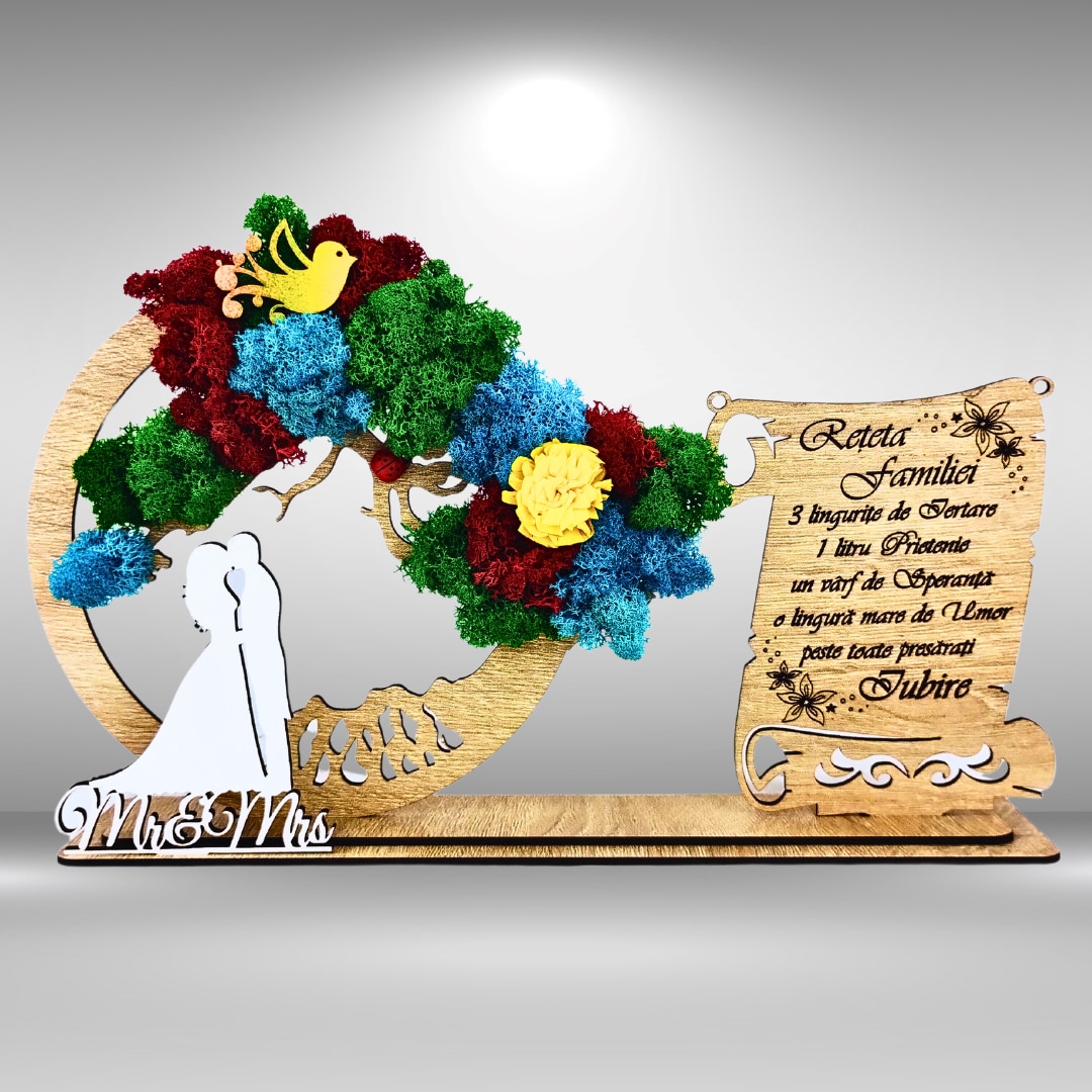 Tablou cu licheni stabilizati naturali personalizat, cadou pentru nunta ...