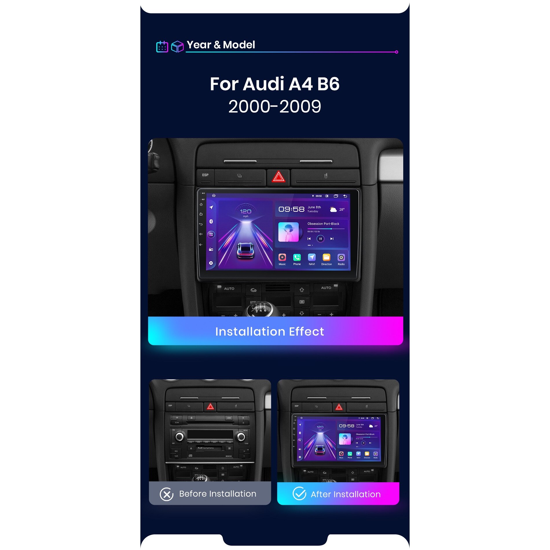 Navigatie Aris Audi A4 B6/B7, 2002-2008, Android 12, 2B RAM, 32 GB ROM ...